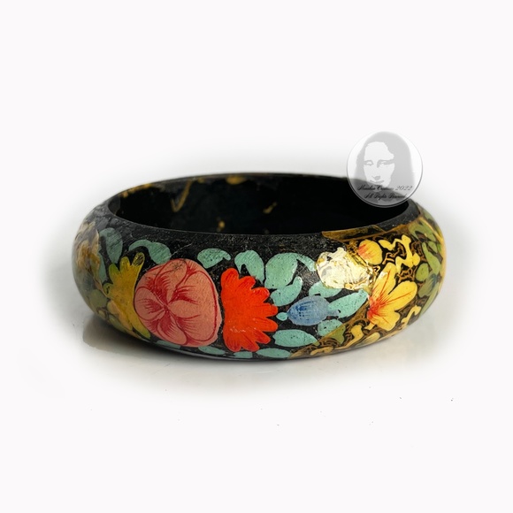 Vintage | Jewelry | Vintage Bracelet Paper Mache Florals Bangle Flower ...